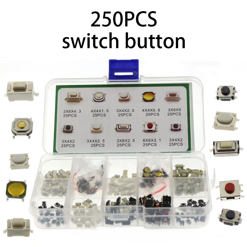 250Pcs/Box 10 Model SMD Tactile Push Button Switch Kit Car Remote ...