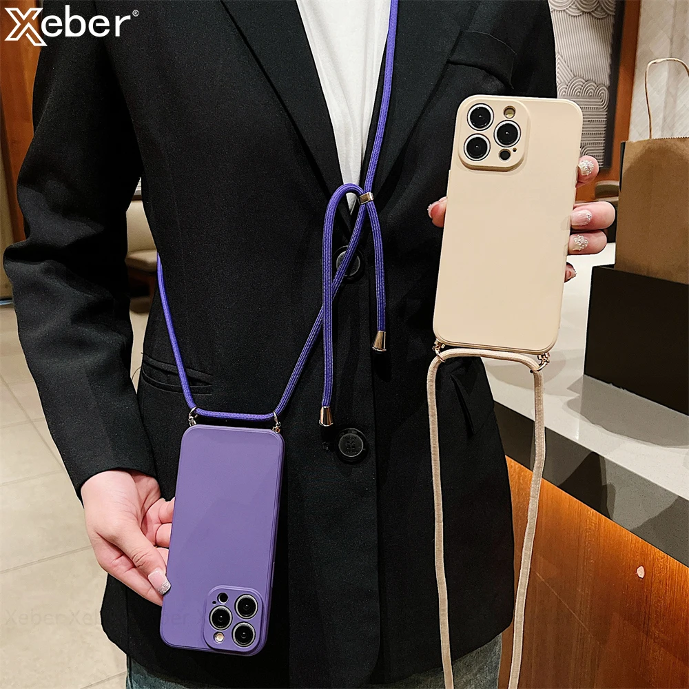 Luxury Square Liquid Silicone Crossbody Necklace Rope Lanyard Phone ...