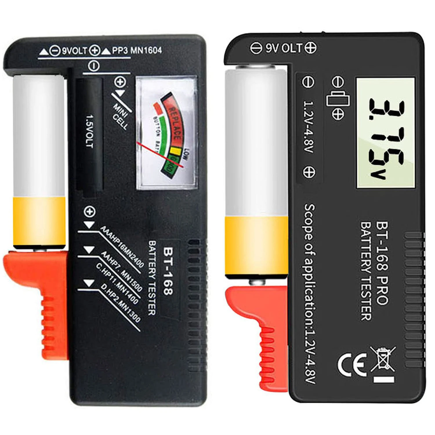 BT-168D Portable Digital Battery Tester Black Digital Battery Power ...