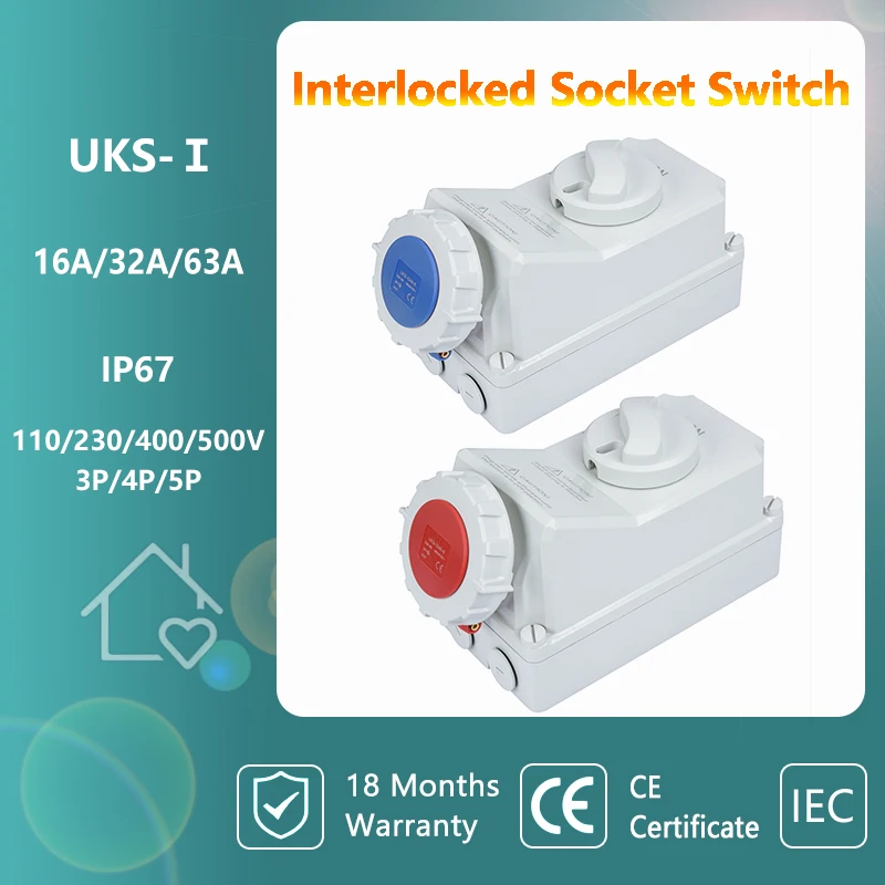 Industrial-CEE-Socket-Switch-5Pin-63A-IP67-Industry-Waterproof ...