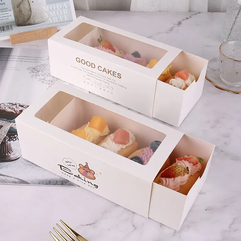 White Cake Roll Packing Box White Cardboard Clear Window Long Strip ...