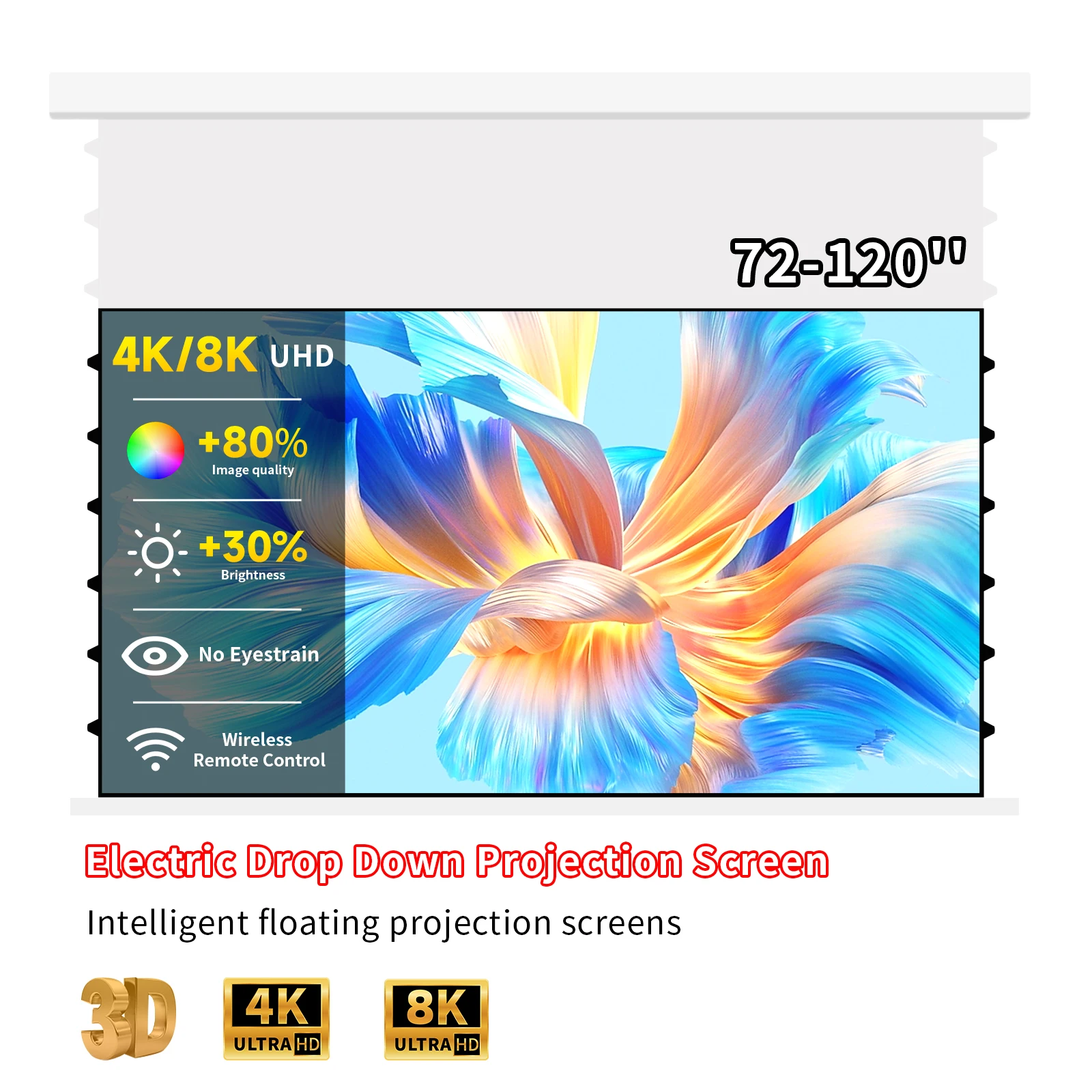 Electric Motorized Drop Down Projection Screen Fiberglass White 4K 120 ...