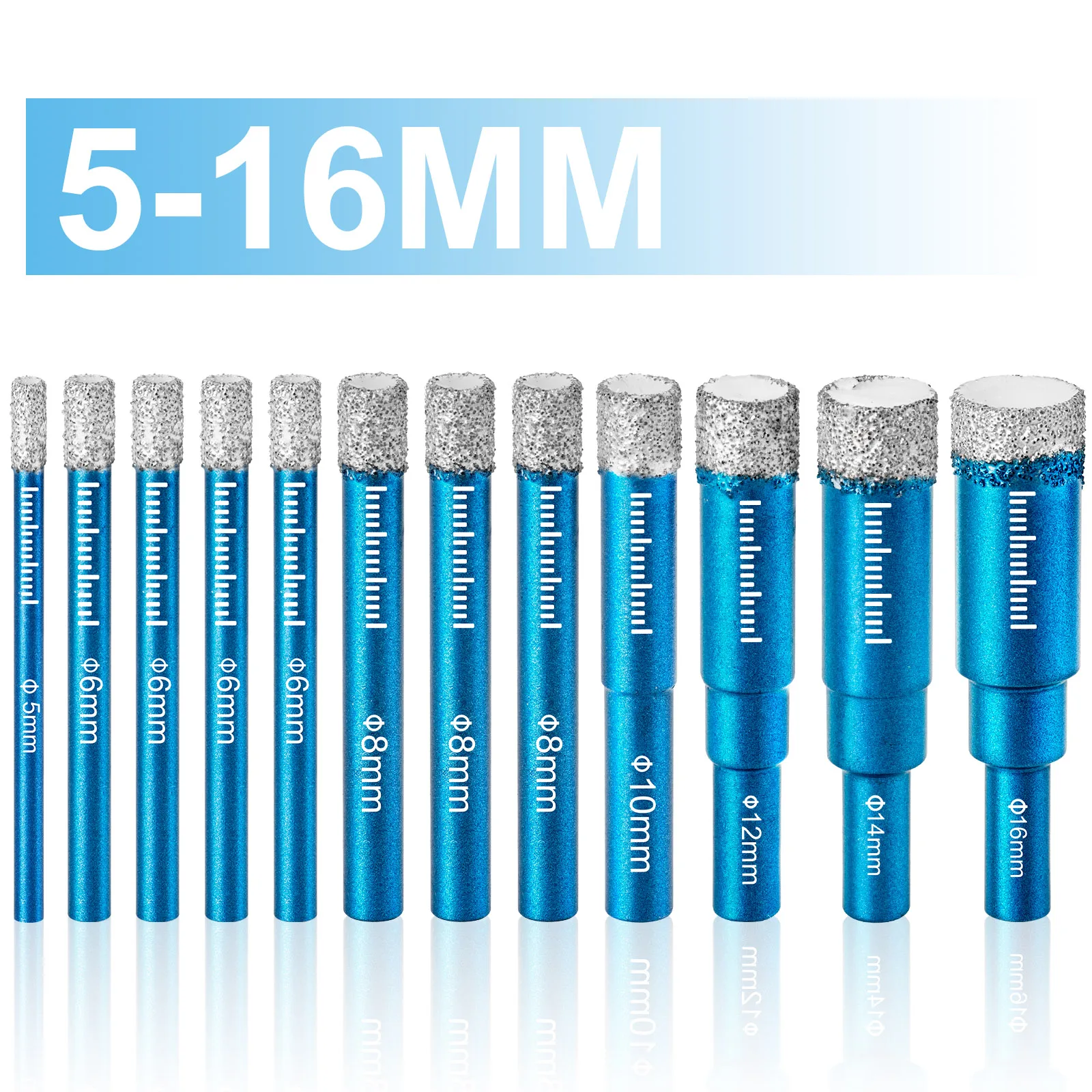 5-16mm Dry Diamond Drill Bits Set Round Shank for Granite Marble Tile ...