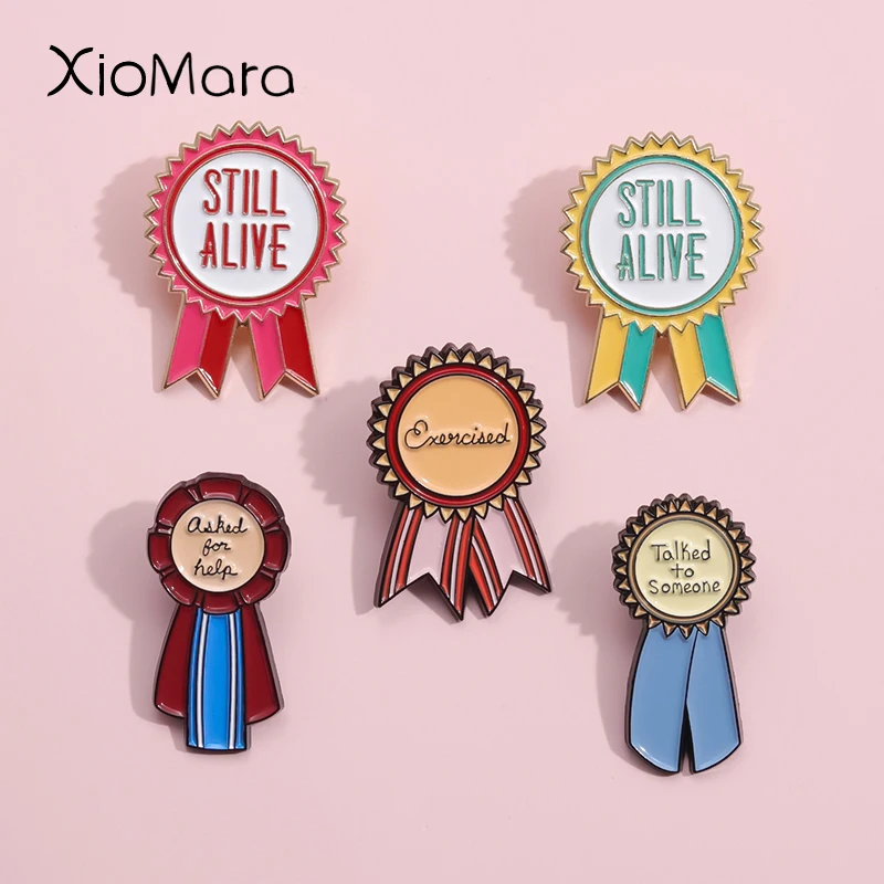 Medals-Custom-Enamel-Pins-Pracficed-Self-Care-Still-Alive-Brooches ...