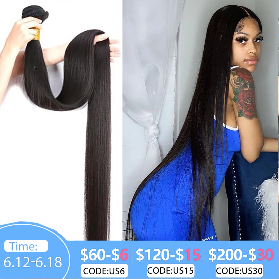 30 32 inch Brazilian Human Hair Weave Bundles Bone Straight Remy Raw ...