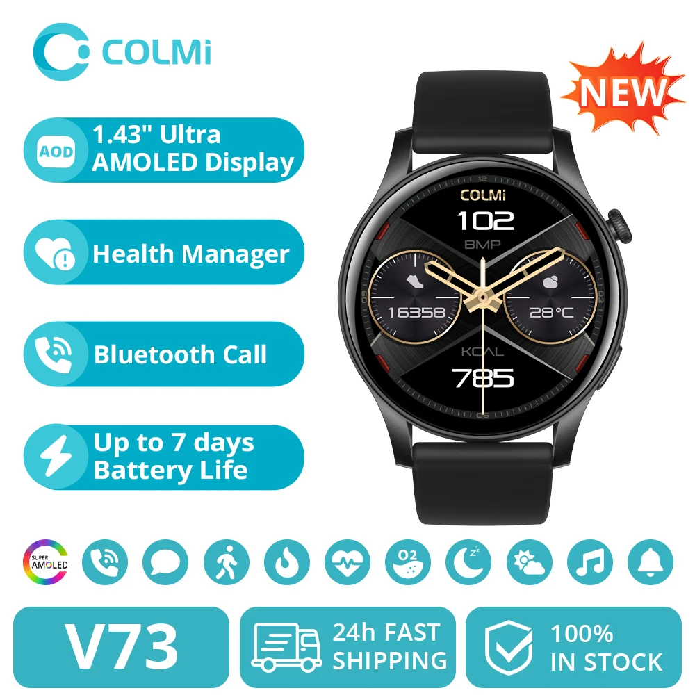 2024-New-COLMI-V73-Smartwatch-AMOLED-Display-Bluetooth-Calls-Health ...