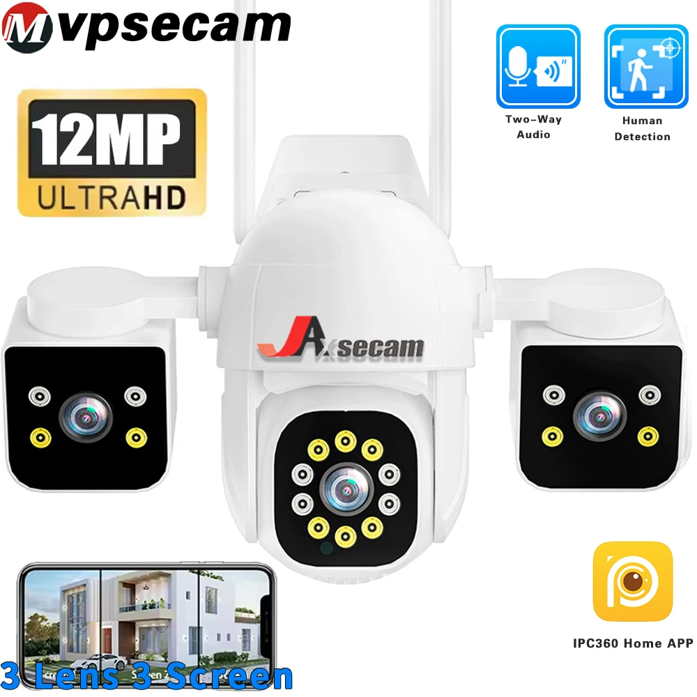 IPC360 Home 6K 12MP WiFi Camera Three Lens Three Screen PTZ Night ...