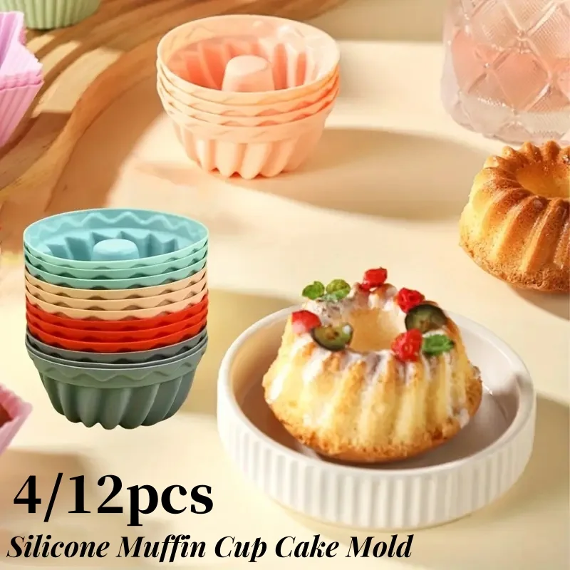 4/12Pcs Silicone Mini Cake Pans Molds Non-stick Muffin Cupcake ...