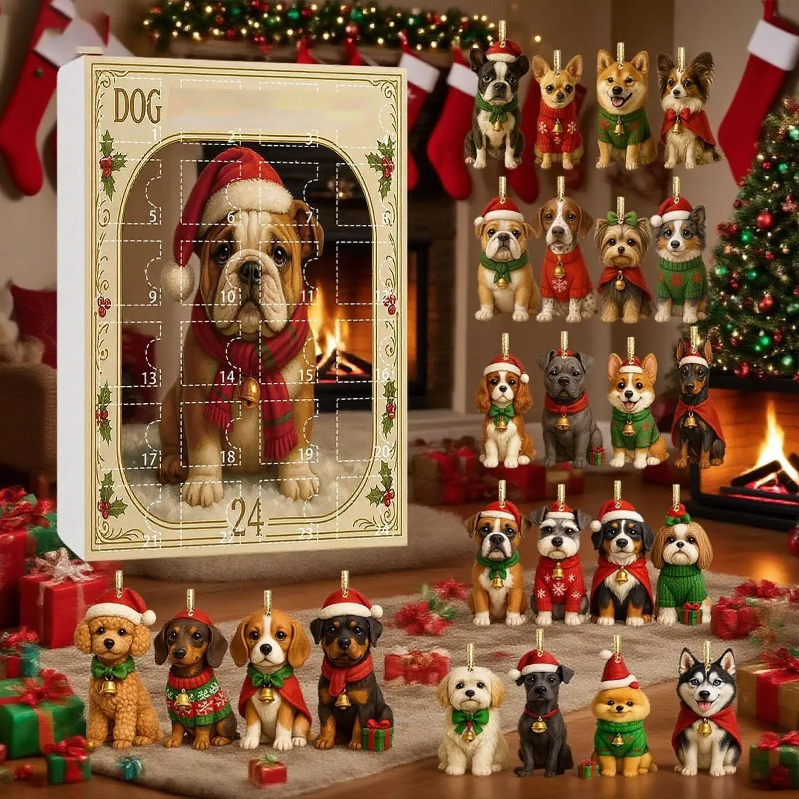 24 Days Dog Advent Calendar with 2D Acrylic Charms - Christmas ...