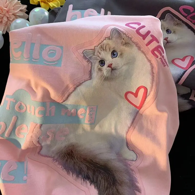 Harajuku-Pet-Animal-Cat-Y2K-Print-T-Shirts-Women-Girls-Oversized-Kawaii ...