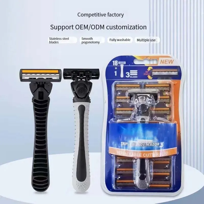 19PCS-Manual-Razor-For-Men-Replacement-Heads-Three-Layers-Of-Blades ...