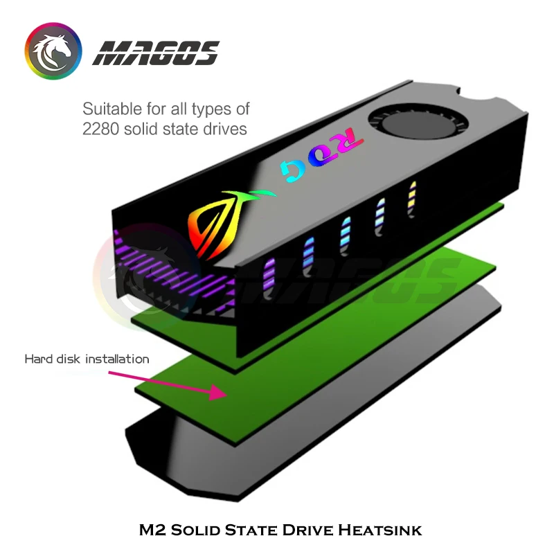 ROG M.2 SSD NVME 방열판 2280 솔리드 스테이트 하드 디스크 알루미늄 방열판 (조끼 포함), 노트북 태블릿 ...
