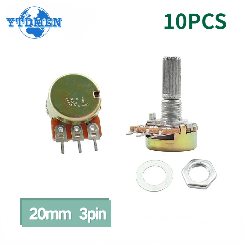 10PCS-Potentiometer-Resistance-WH148-20mm-3Pin-1K-2K-5K-10K-20K-50K ...