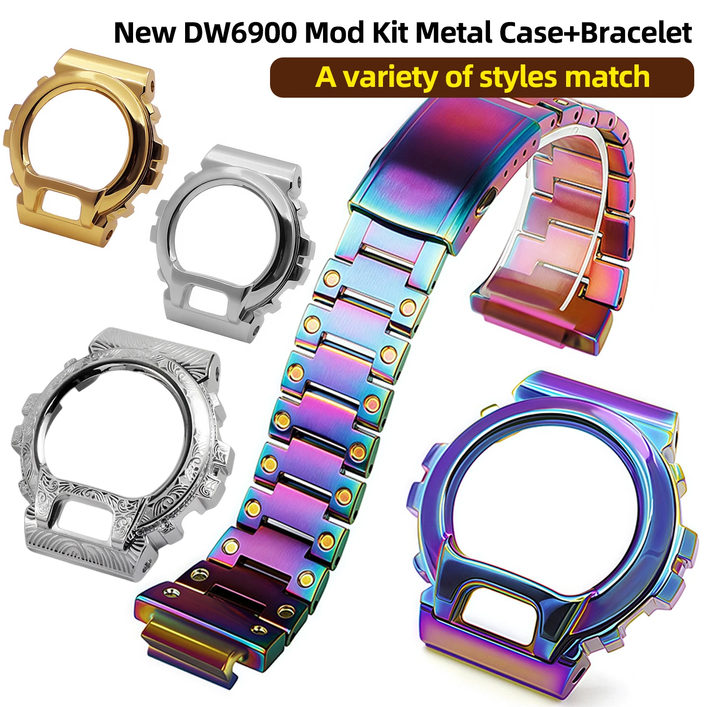 For Casio G-SHOCK DW-6900 Modified stainless steel diamond case strap ...