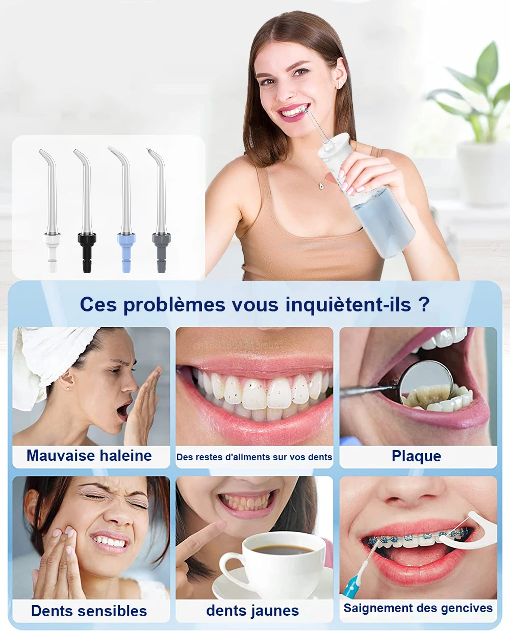 Set 1 avec 4 buses Irrigateur buccal Portable, Jet d'eau pour les dents ...