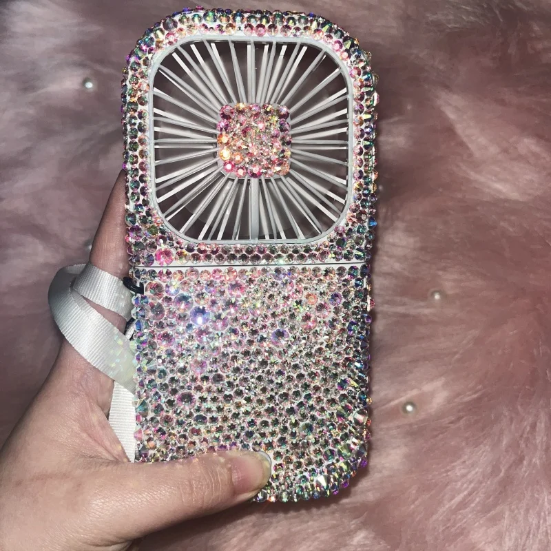 AB-Mixed-Bling-Handmade-Rhinestone-Summer-Folding-Hand-Holding-Fan-for ...