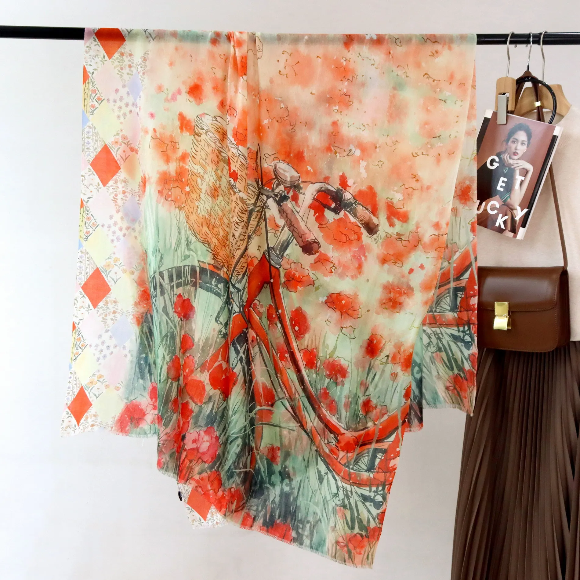 Naizaiga 100 WOOL 200X100CM print BIKE GARDEN big large women shawl ...