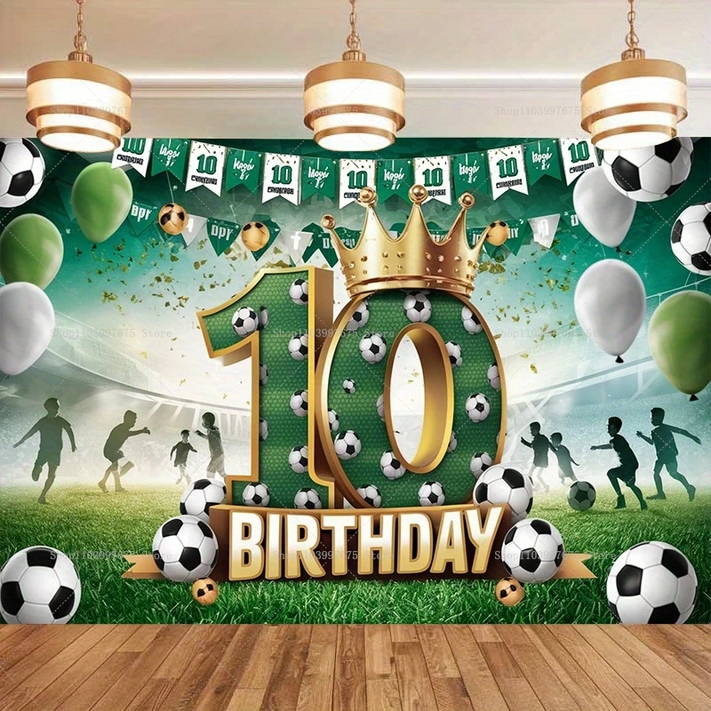 Football Theme 10th Birthday Party Backdrop Banner Soccer Balloons ...