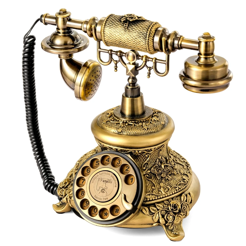 Antique Style Corded Telephone Retro Bronze Rotary Dial Phones Vintage ...