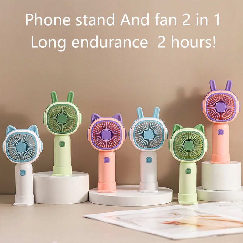 Cute-Cat-Shape-Handheld-Fan-And-Phone-Stand-USB-Charging-Cartoon-Small ...