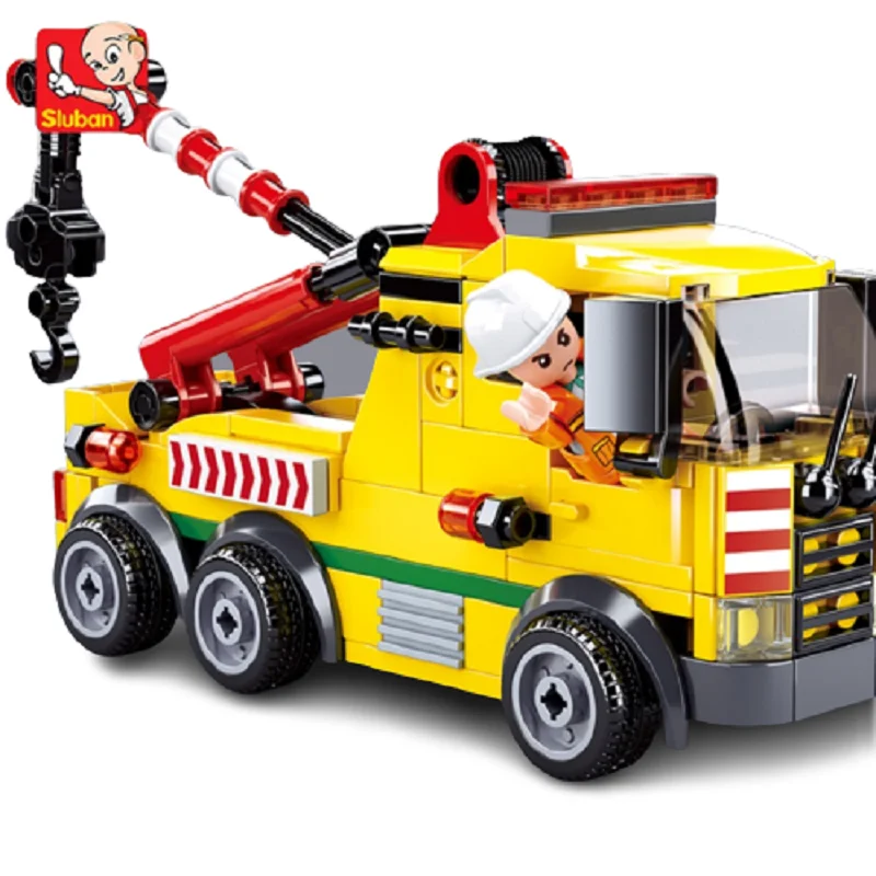 205pcs-yellow-maintenance-crane-small-particle-assembly-building-blocks ...