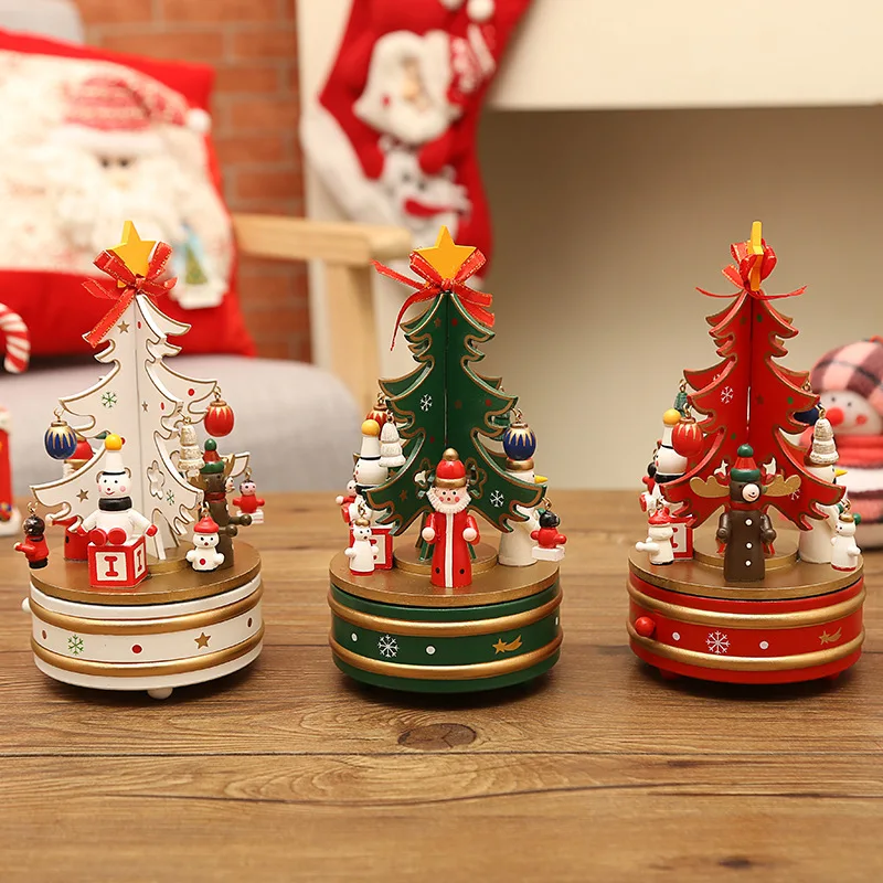 Christmas Ornaments Wooden Rotating Music Box Music Box Christmas Tree ...