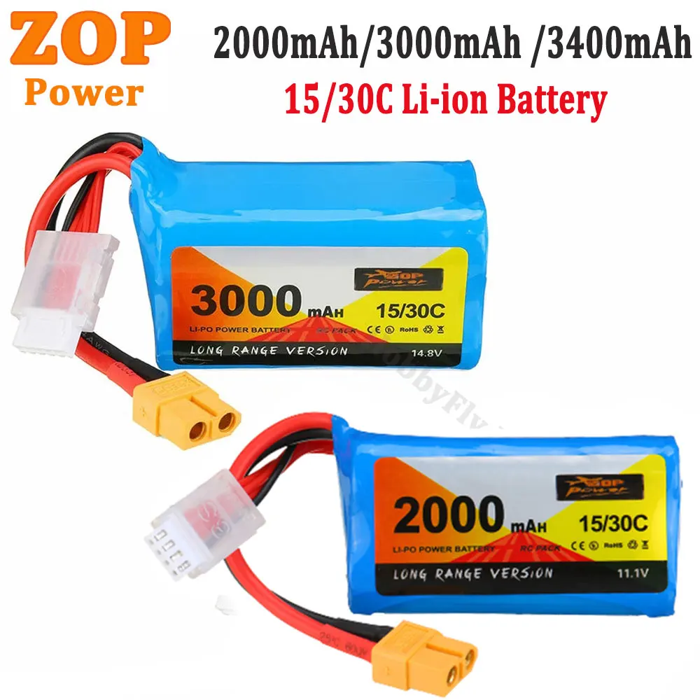 ZOP Power Battery 11.1V 2000mAh 3S 14.8V 3000mAh /3400mAh 4S 15/30C Li-ion Battery W/ XT60 Plug ...