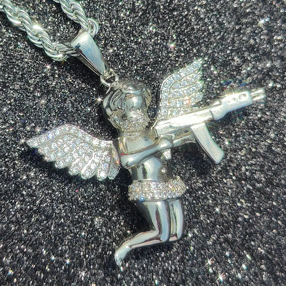 Hip-Hop-Rapper-Punk-New-Trend-Iced-Out-Angel-With-Gun-Diamond-Jewelry ...