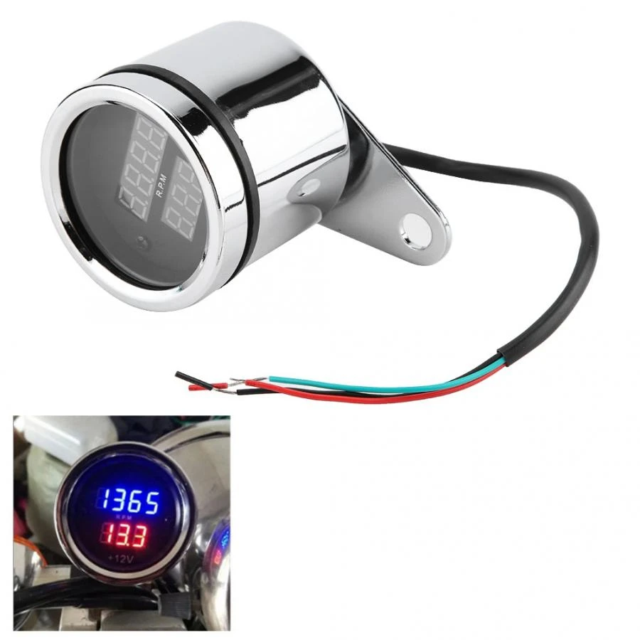 2 In 1 12v Dc Motorcycle Led Digital Voltmeter Tachometer Gauge Metal ...