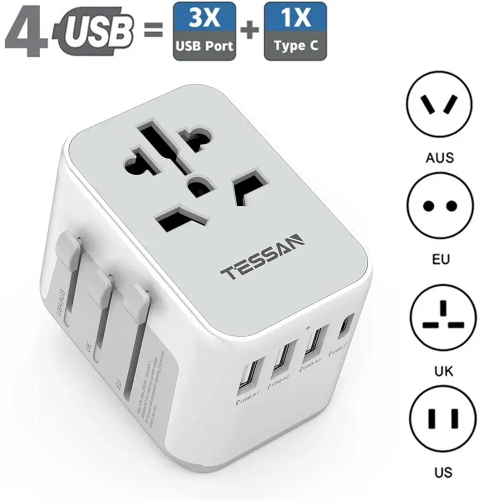 TESSAN International Worldwide Universal Plug Travel Adapter with 3 USB ...