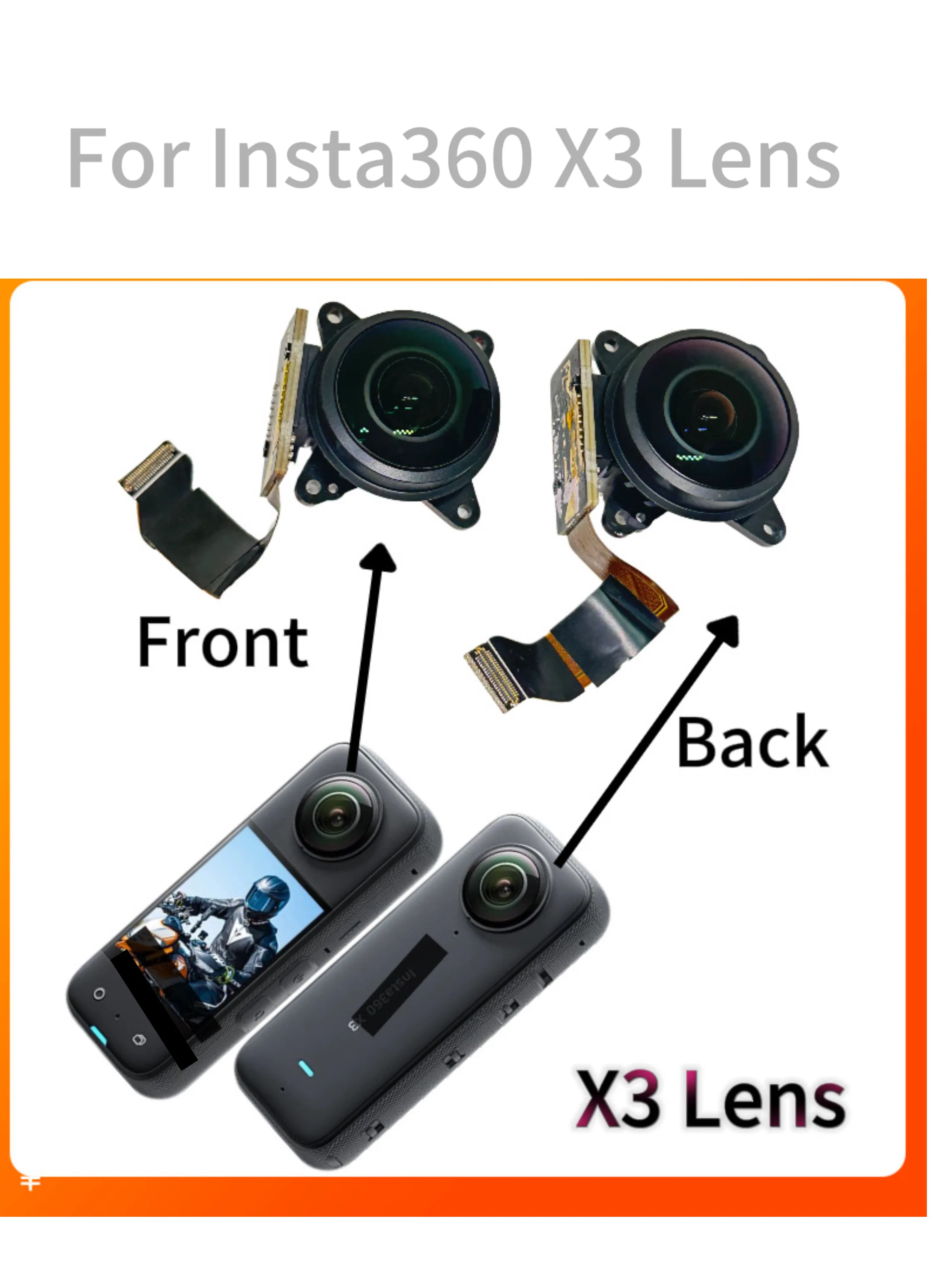 Suitable for Insta360 X3 Front and Rear Camera Lens Modules, Rear Lens ...