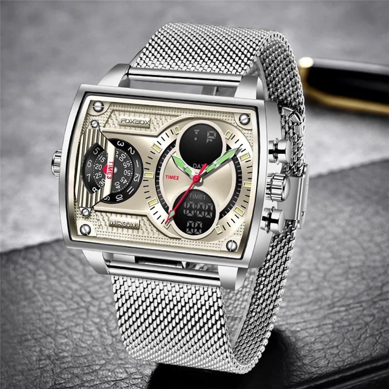 FOXBOX-Men-Watch-Luxury-Square-Sport-Watch-For-Men-Double-Display ...