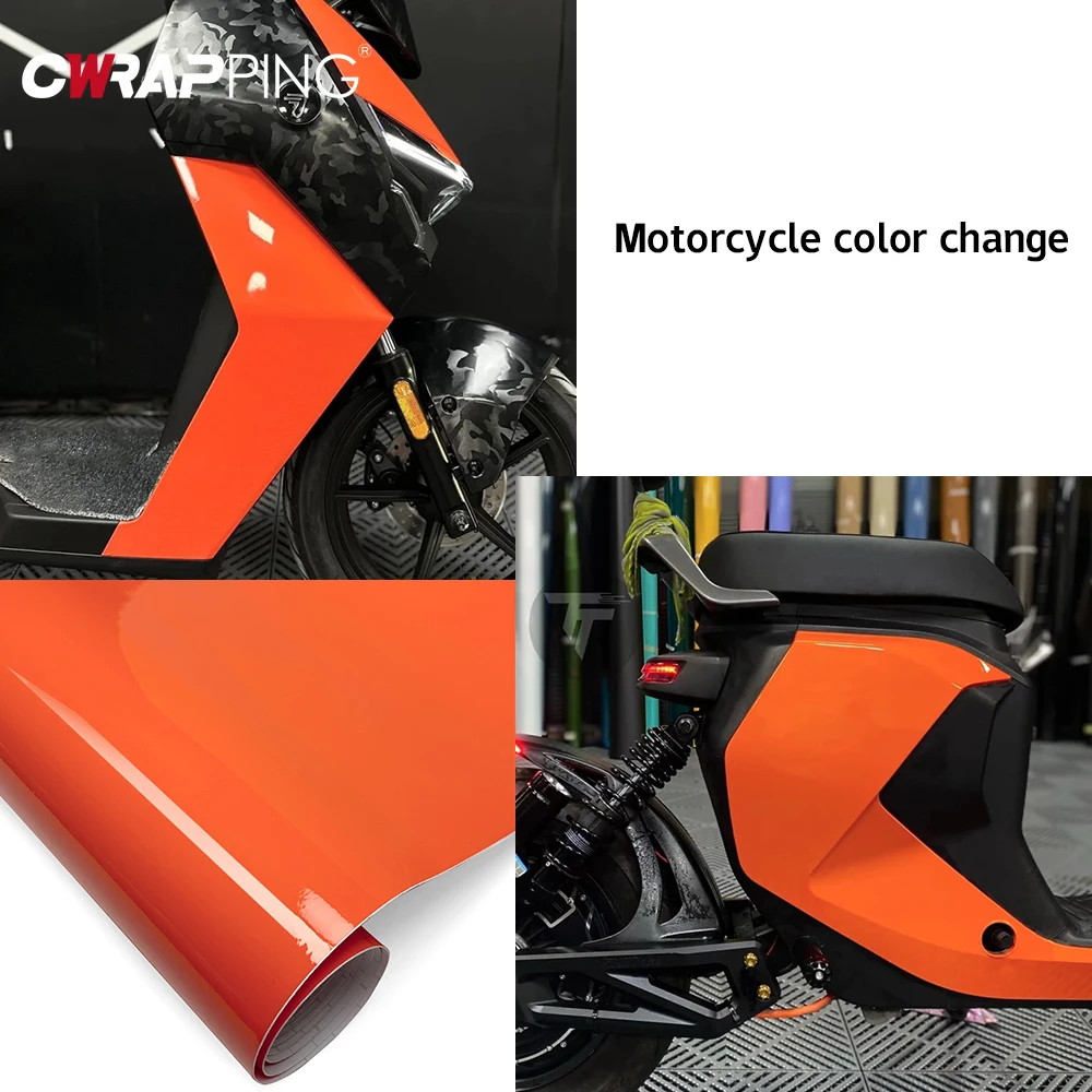 Motorcycle Sticker Glossy Orange Self Adhesive Film Waterproof ...