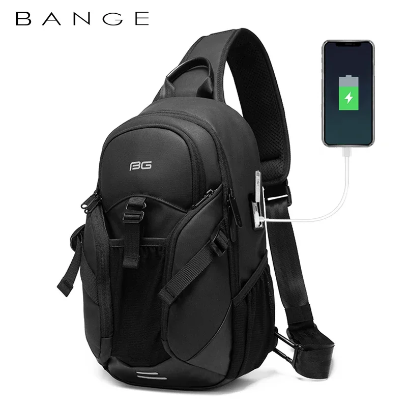 BANGE Men Large Capacity USB Recharging Waterproof Laptop Chest Bag ...