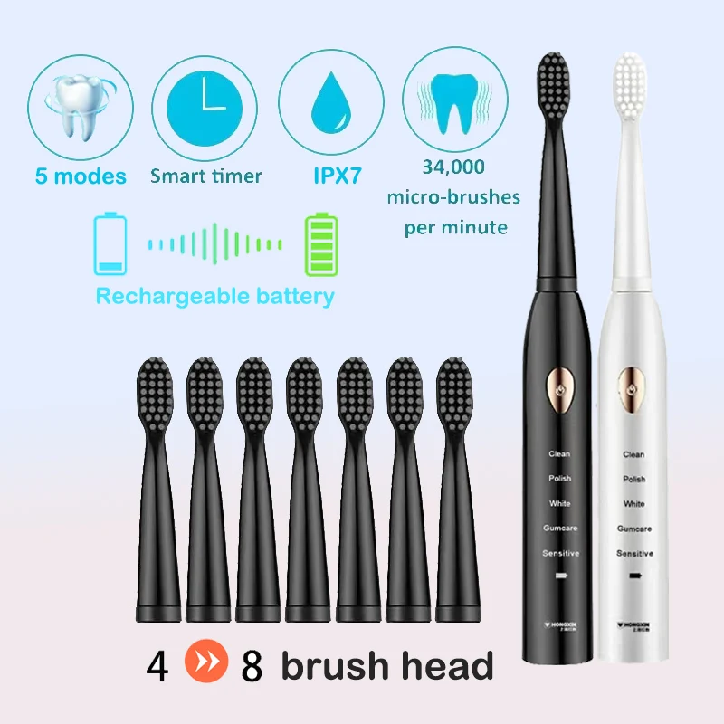 Electric-Toothbrush-5-gear-Mode-USB-Charging-4-colors-IPX7-Waterproof ...