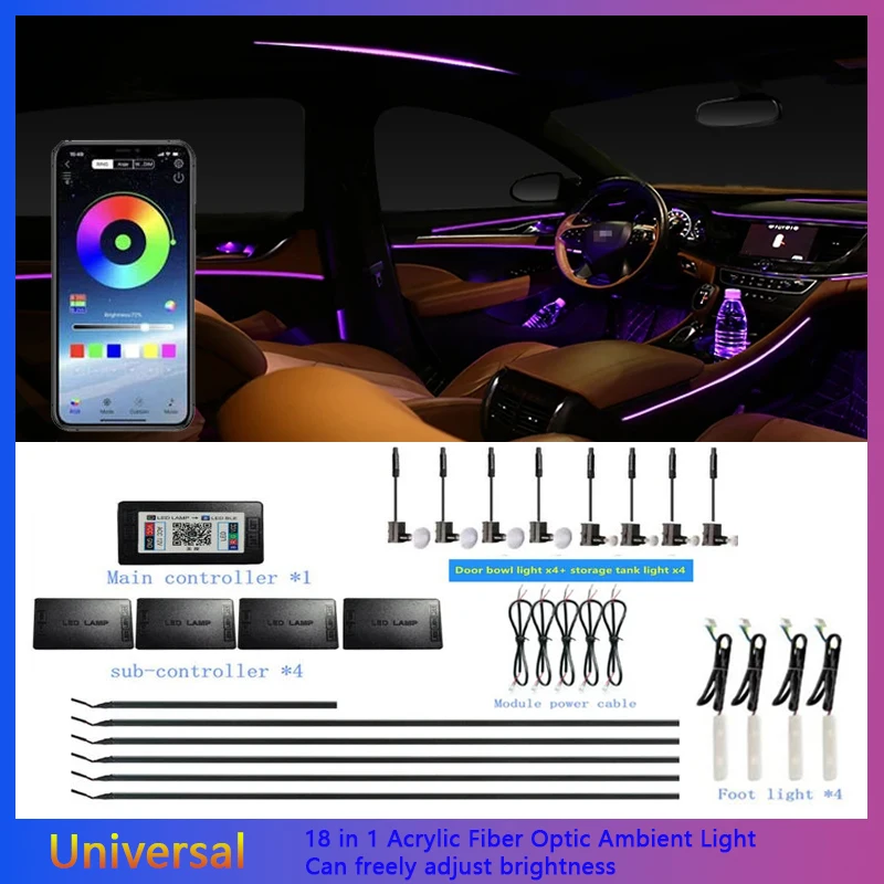 Car-Ambient-Light-Atmosphere-Fiber-Optic-Band-Lights-RBG-64-Color ...