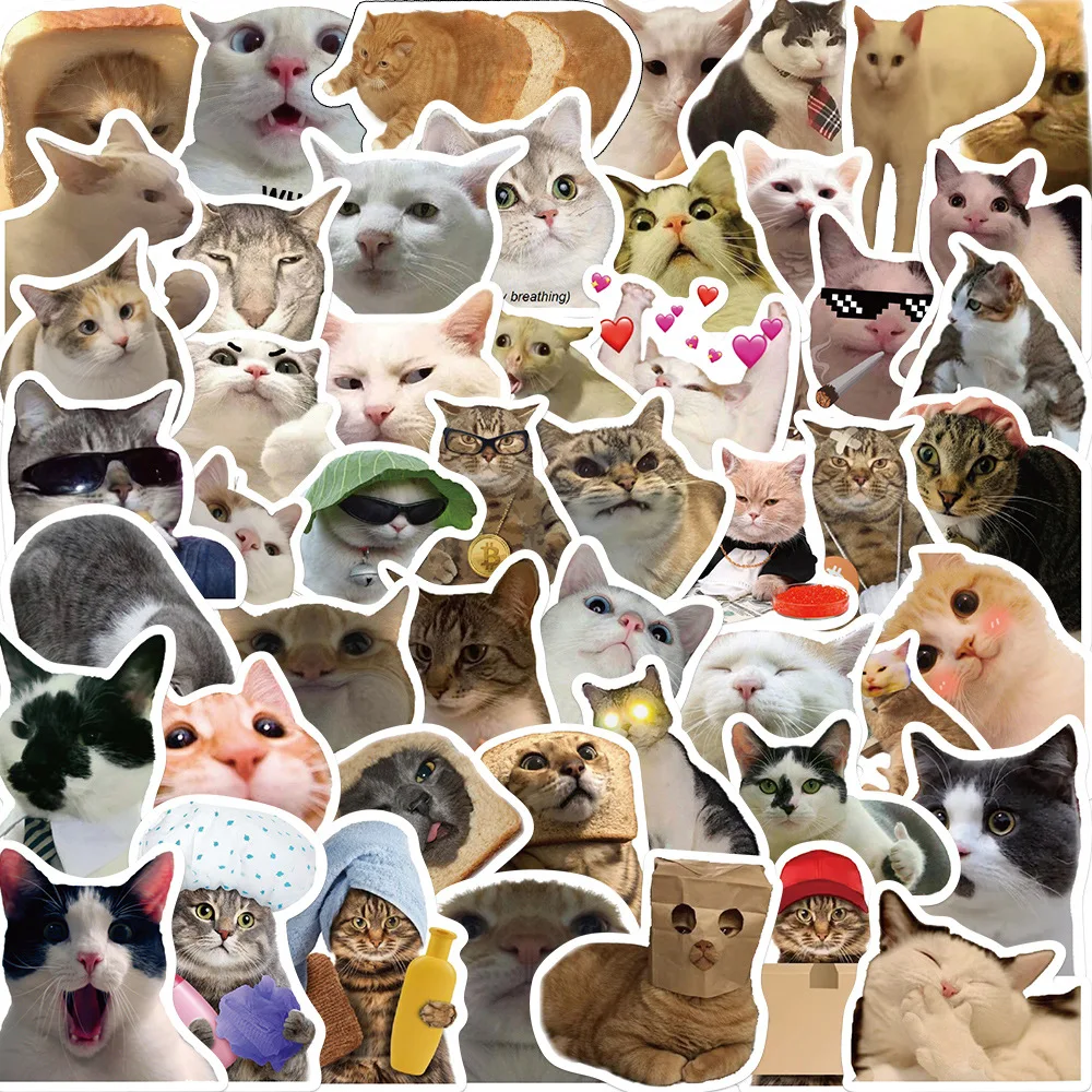 10/25/50pcs Funny Cat Meme Stickers Graffiti Animal Decals for Travel ...