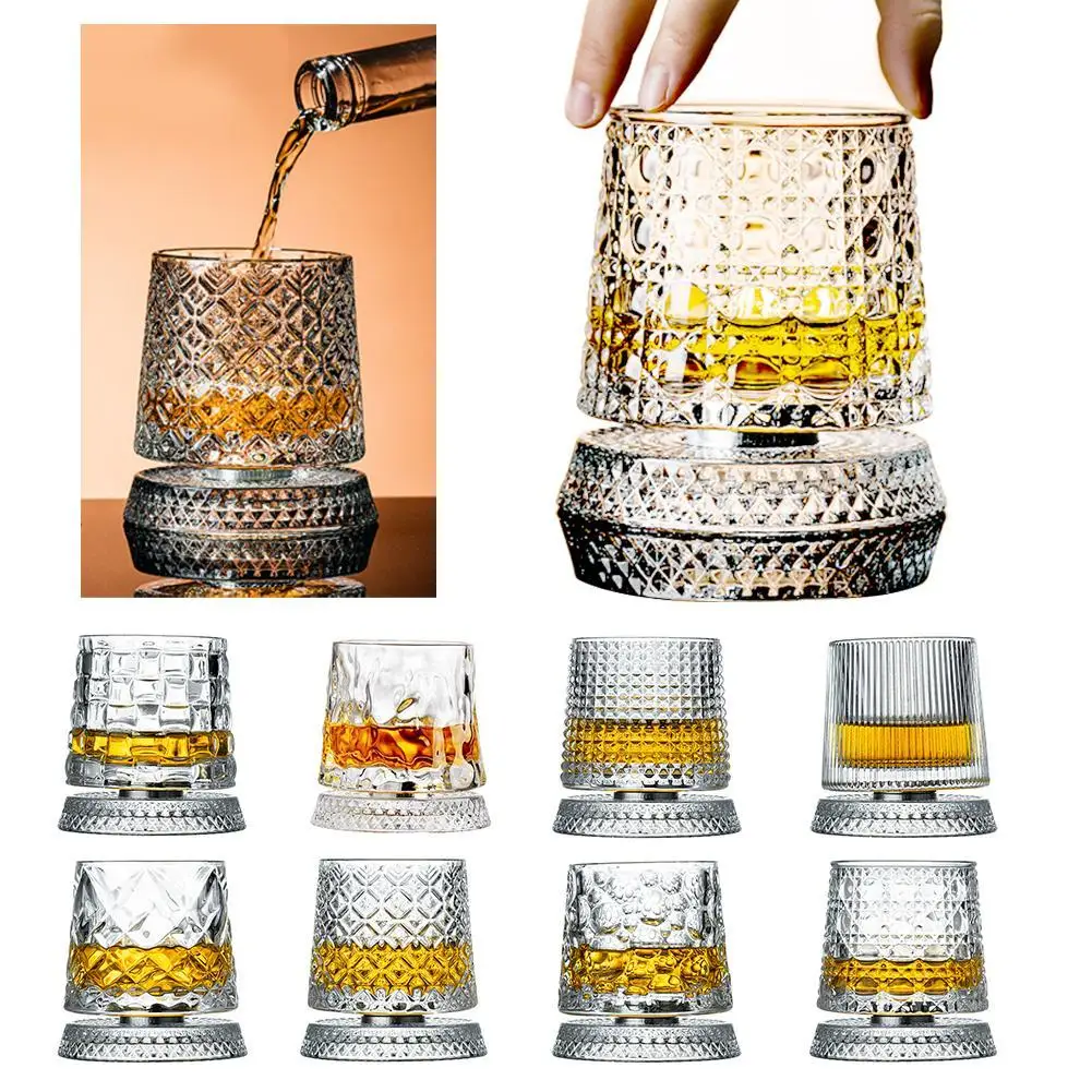 2PCS Whiskey Glasses Rotating Whisky Glass With Glass Base 360 Rotate ...