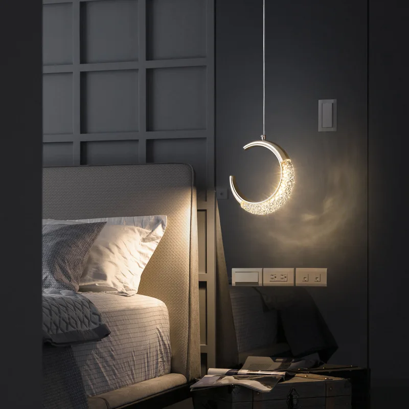 LED-Pendant-Light-Moon-Shape-Modern-Design-Golden-Lamps-Indoor-Lighting ...