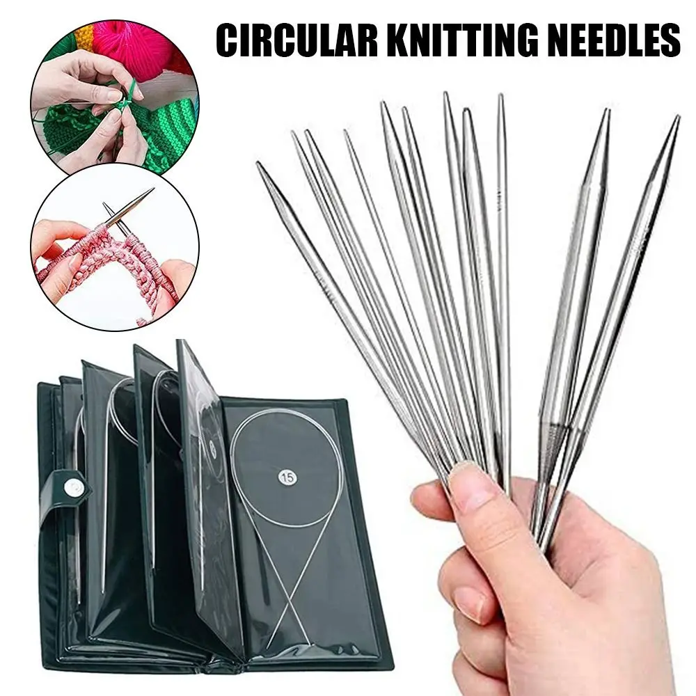11PCS Stainless Steel Circular Knitting Needles Crochet Hook Set Yarn ...