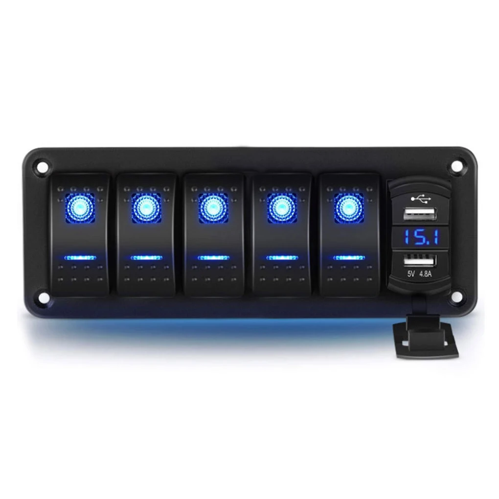 Automotive-Switch-Panel-Removable-Dual-USB-IP65-Waterproof-5-Gang ...