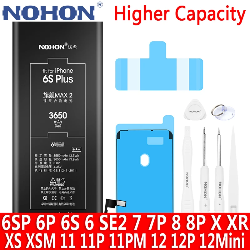 NOHON-Battery-For-Apple-iPhone-7-6-6S-8-Plus-6SPlus-6Plus-12-Mini-11 ...