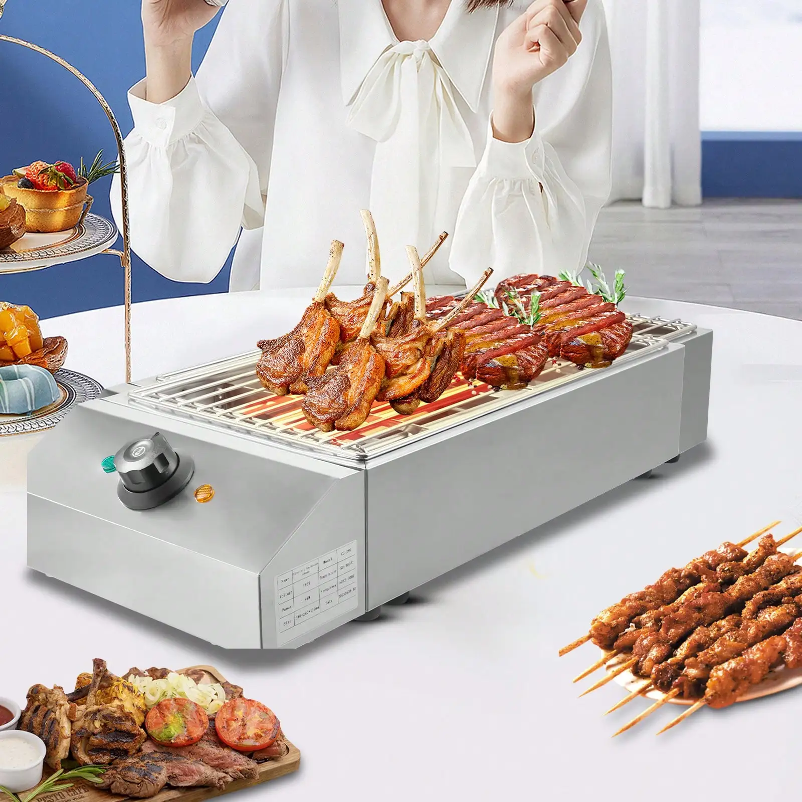 Family Smokeless Grill 1800W 110V Stainless Steel Electric Smokeless ...