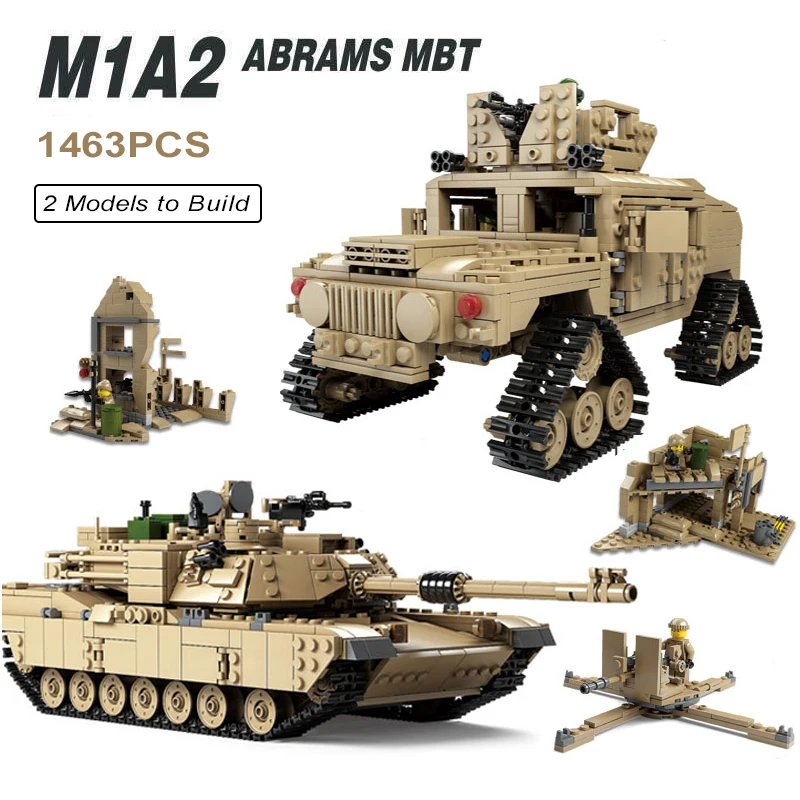 1463PCS-2in1-Military-M1A2-Tactical-Tank-Tracked-Hummer-Car-Building ...