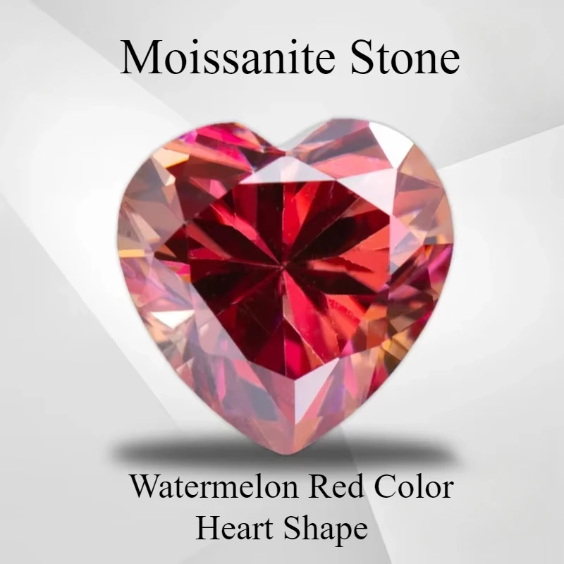 Moissanite Stone Heart Shape Watermelon Red Color VVS1 WithCertificate ...