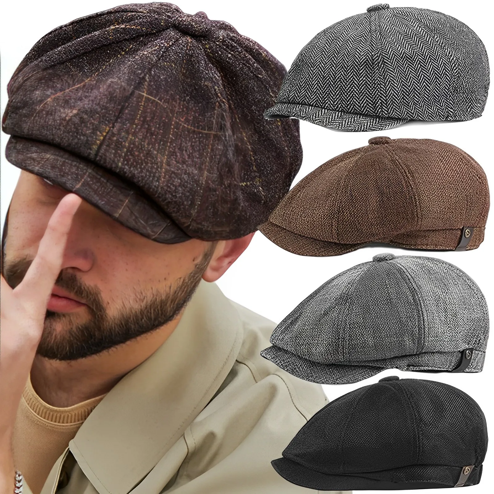 Chap-u-retr-de-jornaleiro-Tweed-com-aba-para-homens-boina-Gatsby-chap-u ...