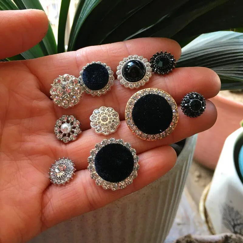 Cute-Black-Round-Button-Fancy-Pearl-Flower-Button-Small-Crystal ...