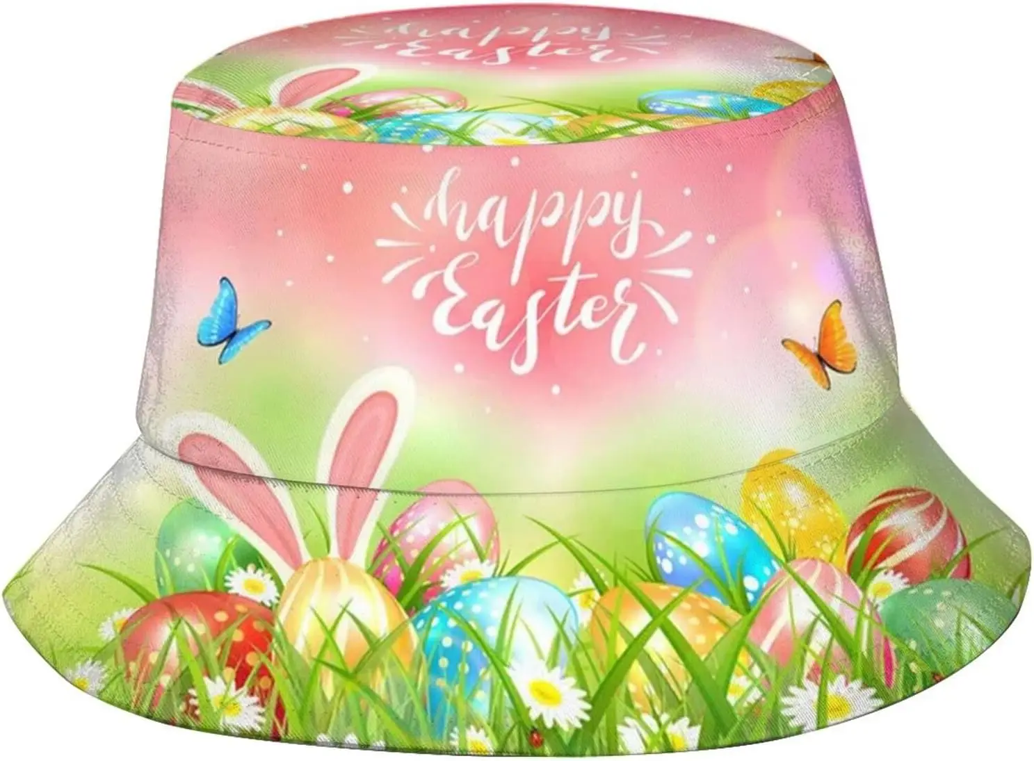 Happy Easter Bunny Eggs Bucket Hats Fashion Sun Cap Packable Outdoor ...