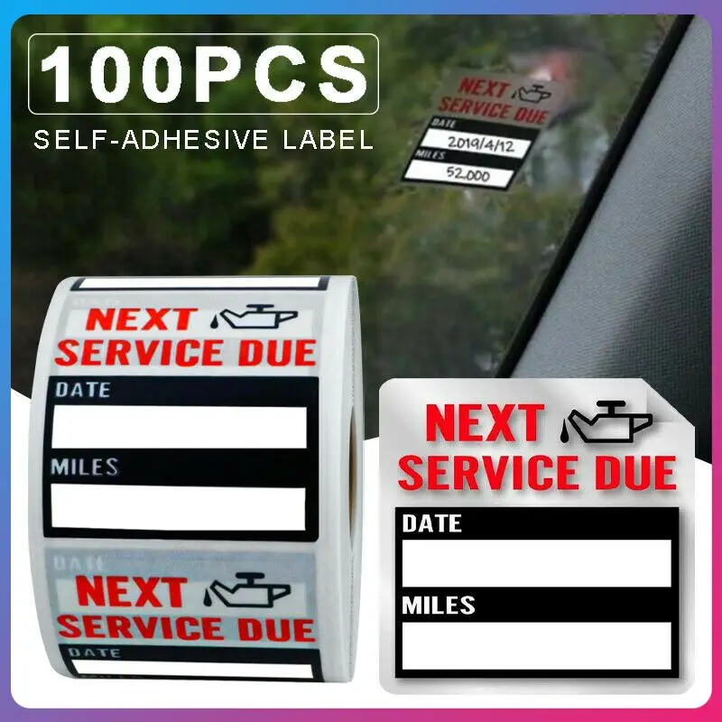 "next Service Due" Durable Window Sticker Universal Roll Oil Change ...