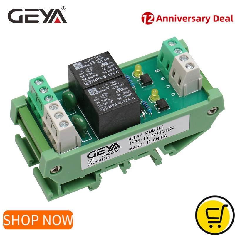 GEYA FY T73 2 Channel Relay Module Din Rail 5V 12V 24V AC230V Relay ...